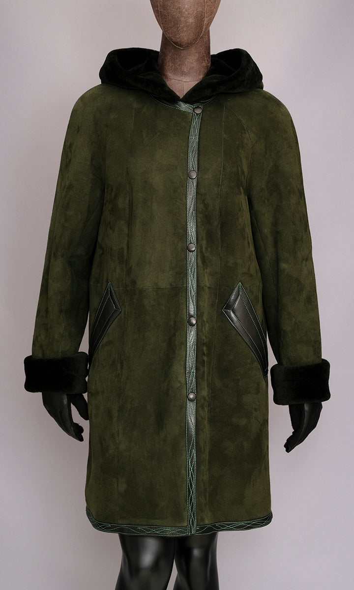 Green Shearling Swing Coat with Hood s – Toshiki and Maryszka